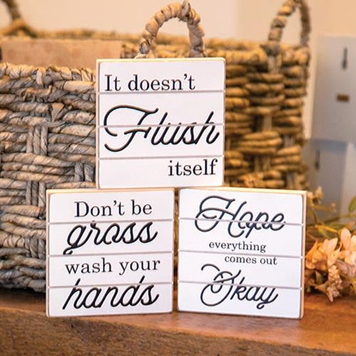 💙 Set of 3 Small Bathroom Shiplap Signs – Blueberry Lane Shop
