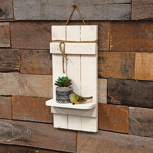 Rustic White Wood Slat Shelf with Jute Hanger – Blueberry Lane Shop