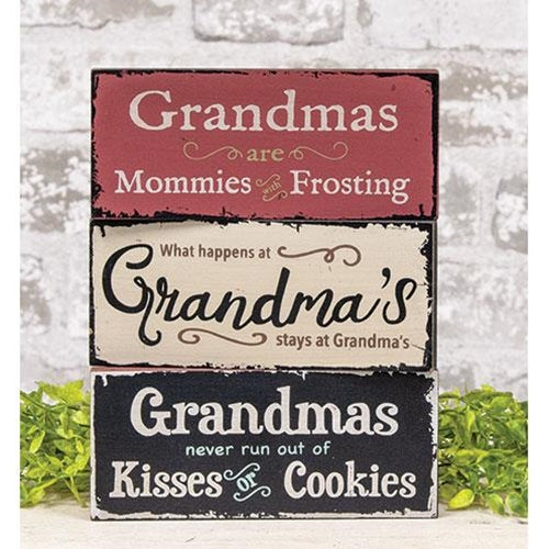 💙 Set of 3 Grandma Themed Mini Stacking Block Signs – Blueberry Lane Shop