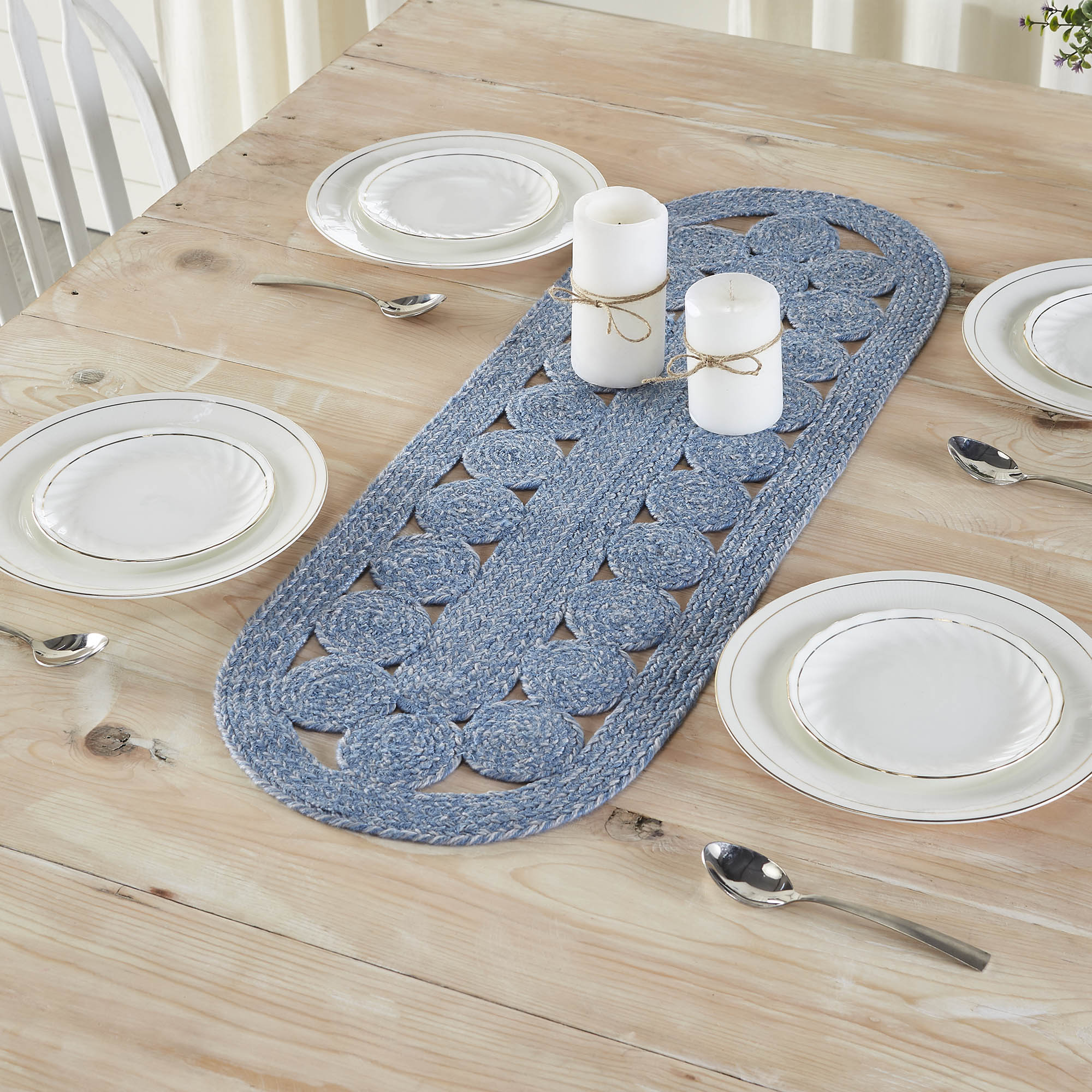 Celeste Blended Blue Indoor/Outdoor 36" Table Runner Oval – Blueberry ...