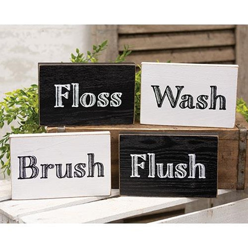 Set of 4 Bathroom Words Mini Block Signs – Blueberry Lane Shop