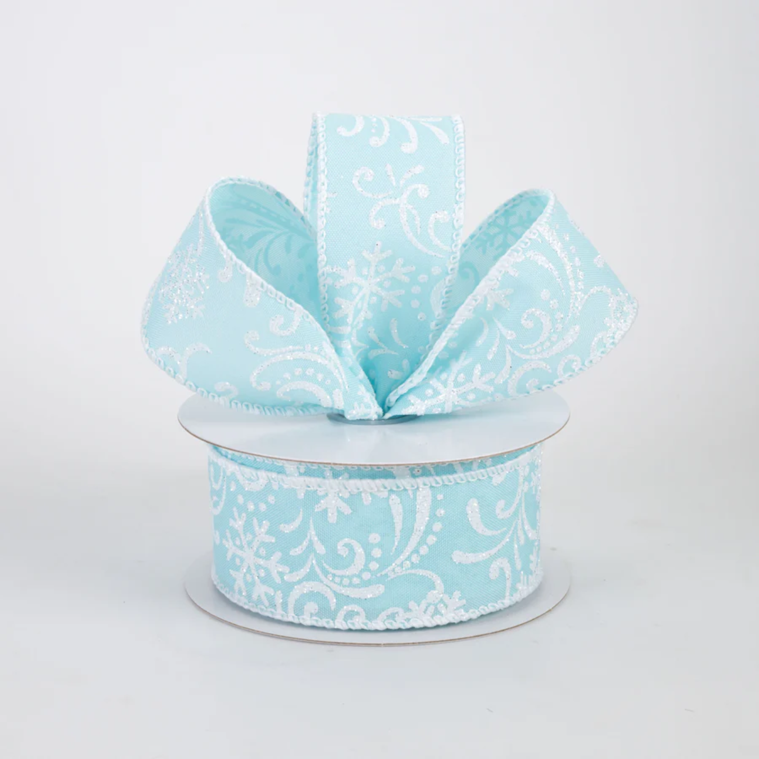Glittered Satin Snow Flurry Blue and White Ribbon 1.5" x 10 yards ...