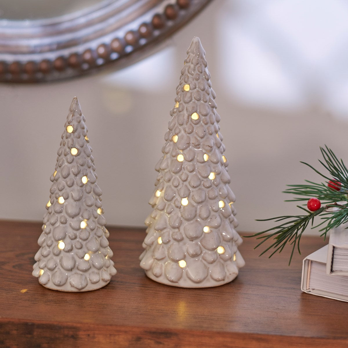 Set of 2 Lighted White Ceramic Christmas Trees – Blueberry Lane Shop