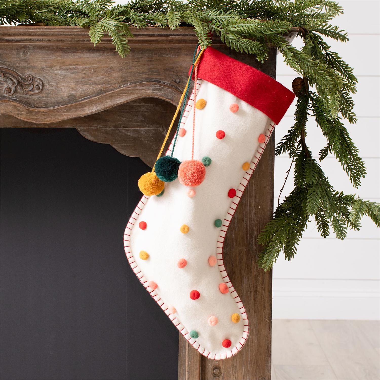 Felted Wool With Pom Poms Christmas Stocking – Blueberry Lane Shop