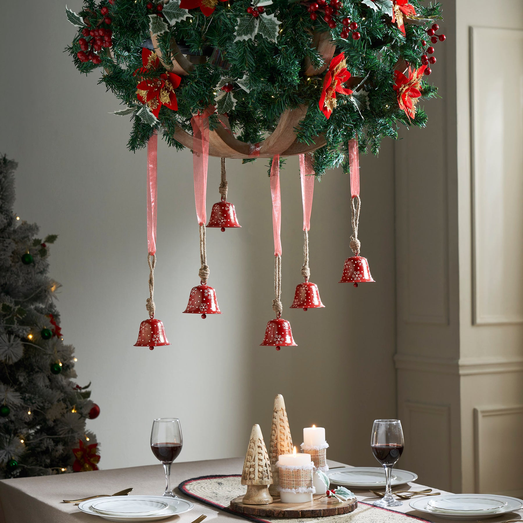 Falling Snow Red Bell Metal Ornament Set of 6 – Blueberry Lane Shop