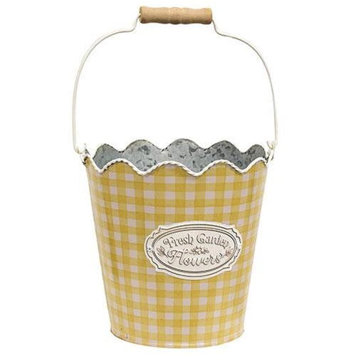 Fresh Garden Flowers Yellow Gingham Bucket – Blueberry Lane Shop