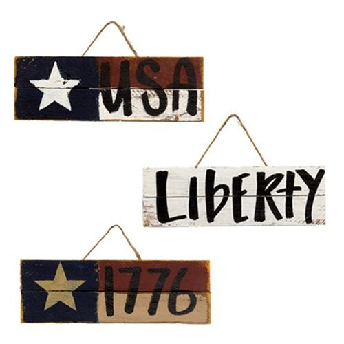 Set of 3 Americana USA 1776 Liberty Lath Hanging Signs – Blueberry Lane ...