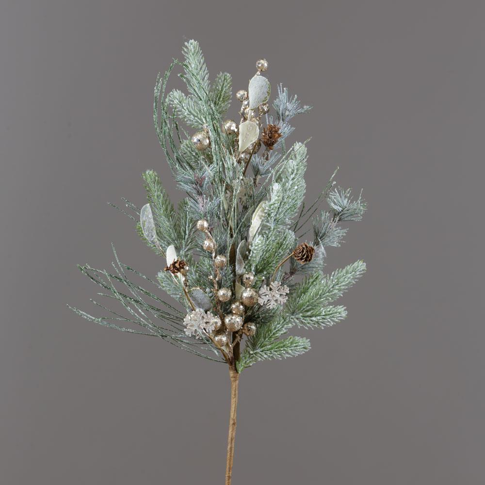 Frosted Evergreens and Berries with Snowflakes 25" Faux Evergreen Bran ...