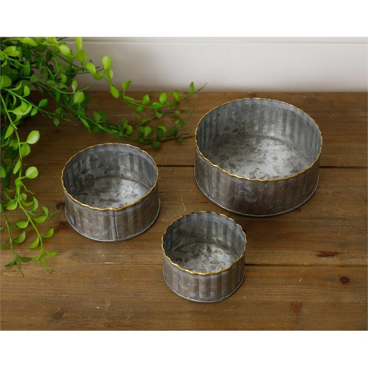 Set of 3 Round Galvanized Mini Containers With Gold Welding – Blueberry ...