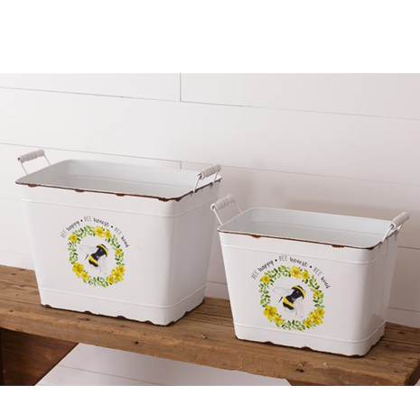 Set of 2 Bee Happy, Bee Honest, Bee Kind Metal Containers – Blueberry ...