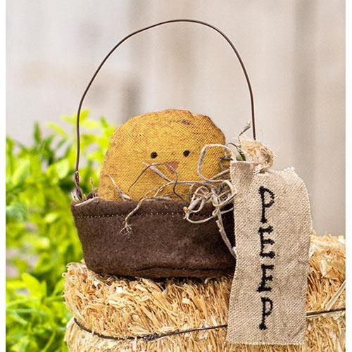 Rustic Chick in Basket with Peep Tag – Blueberry Lane Shop