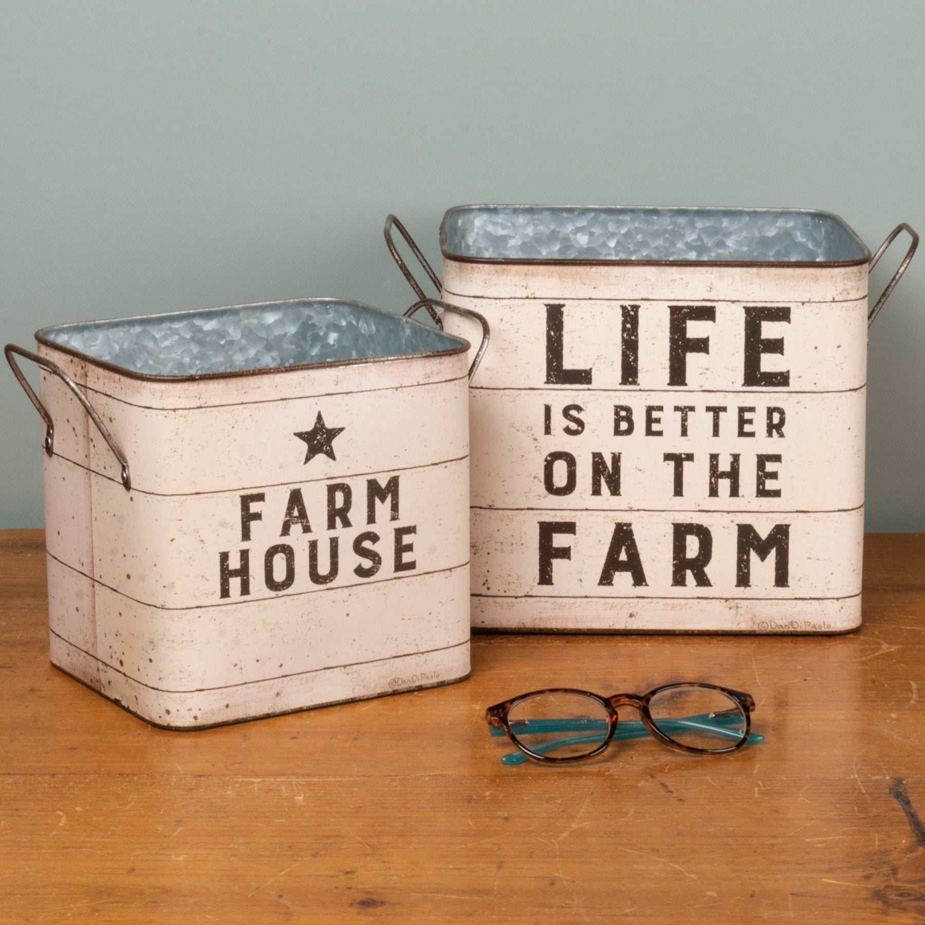 Set of 2 Farm House Square Metal Bins – Blueberry Lane Shop