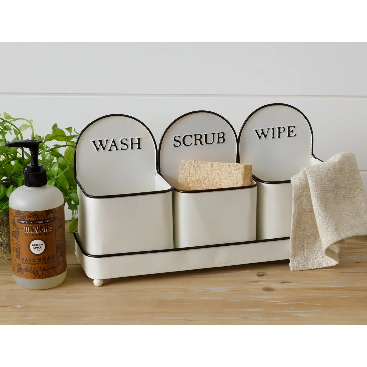 Wash Scrub Wipe Triple White Enamel Metal Bins – Blueberry Lane Shop
