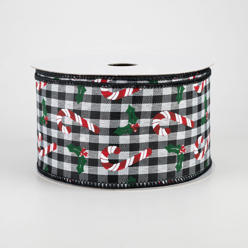 💙 Candy Canes & Holly Buffalo Plaid Ribbon 2.5" x 10 yards – Blueberry ...