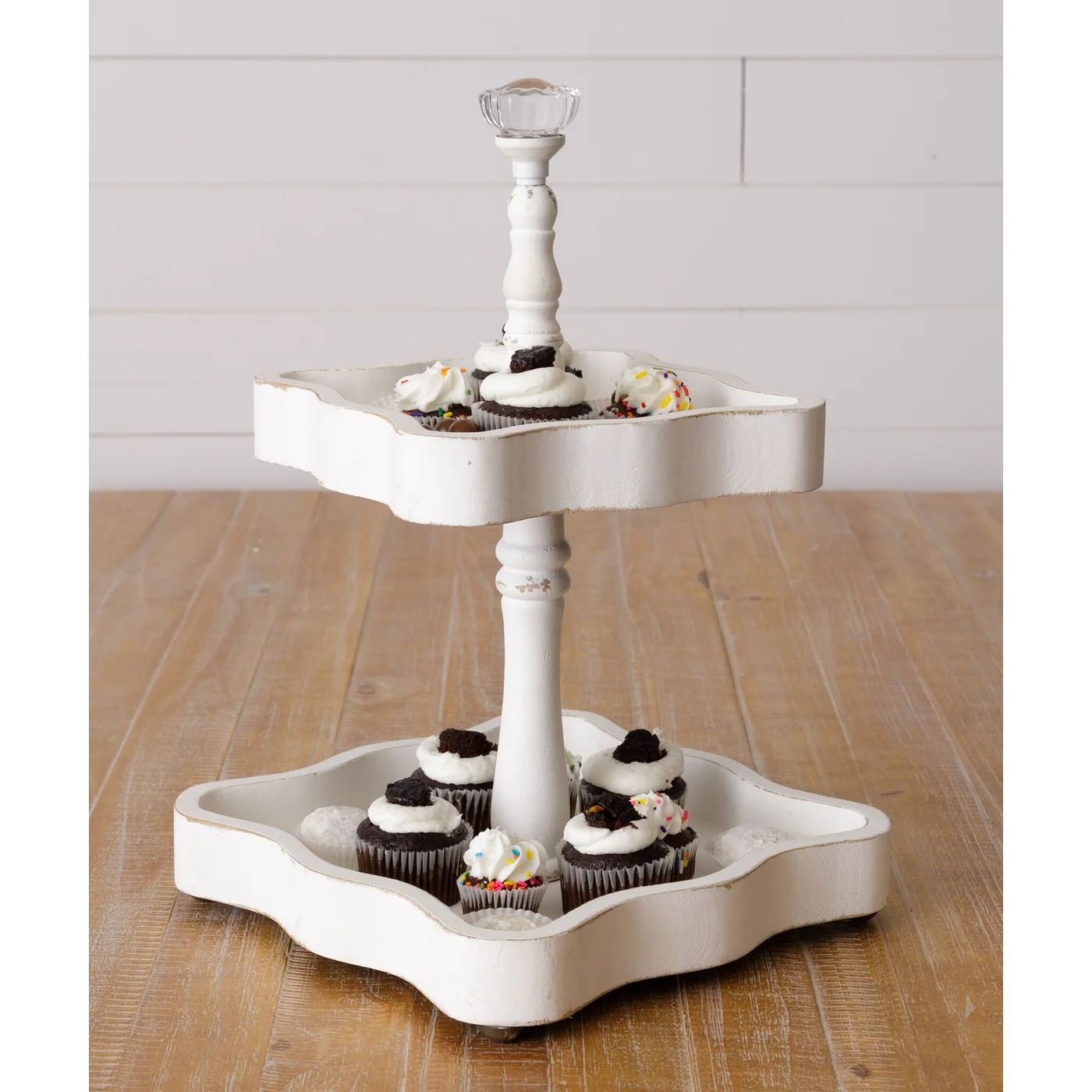 Chippy White Two-Tiered Wooden Tray 19" H – Blueberry Lane Shop